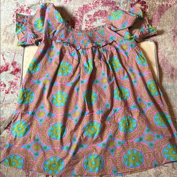 Uncle Frank | Dresses | Uncle Frank Pink And Blue Smocked Offshoulder ...